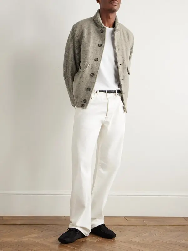 Eleventy Shawl-collar Wool And Cashmere-blend Bomber Jacket