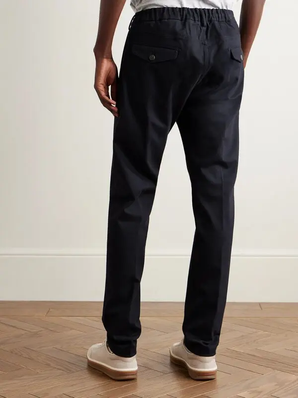 Eleventy Slim-fit Pleated Cotton-blend Twill Trousers - Blue