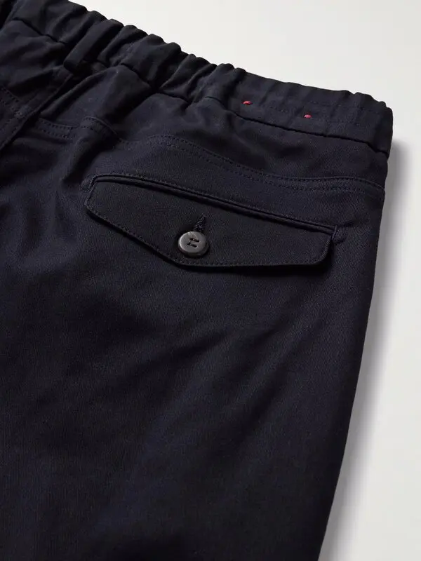 Eleventy Slim-fit Pleated Cotton-blend Twill Trousers - Blue