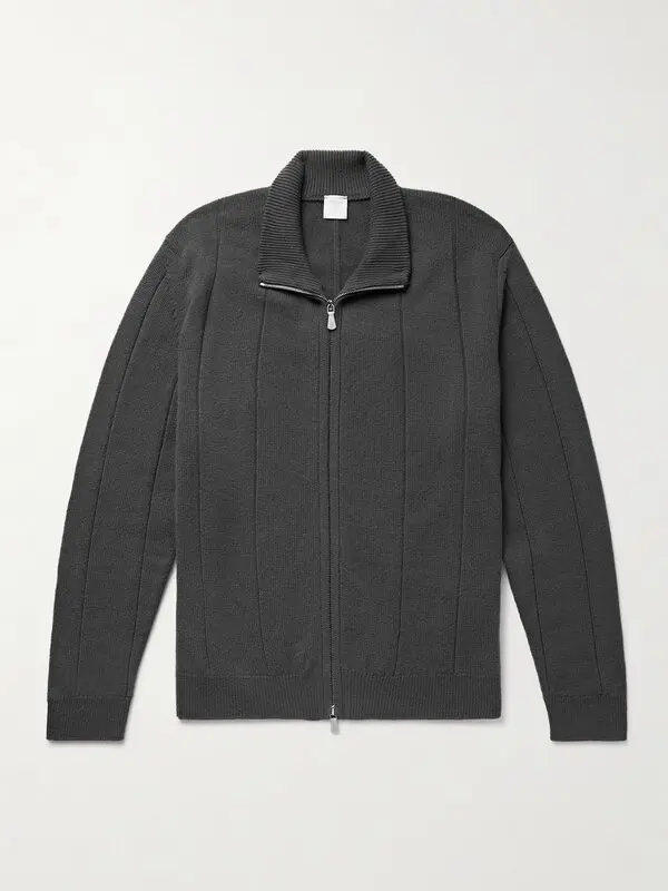 Eleventy Ribbed Wool Zip-up Cardigan - Gray