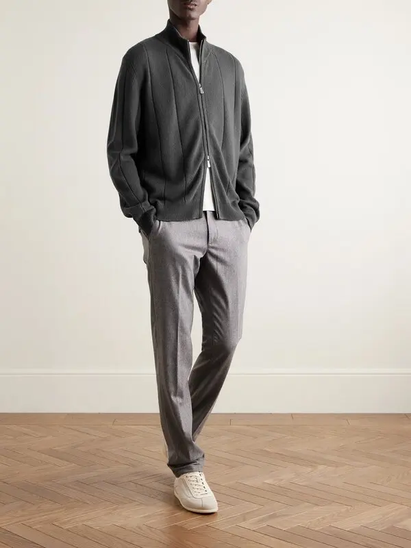 Eleventy Ribbed Wool Zip-up Cardigan - Gray