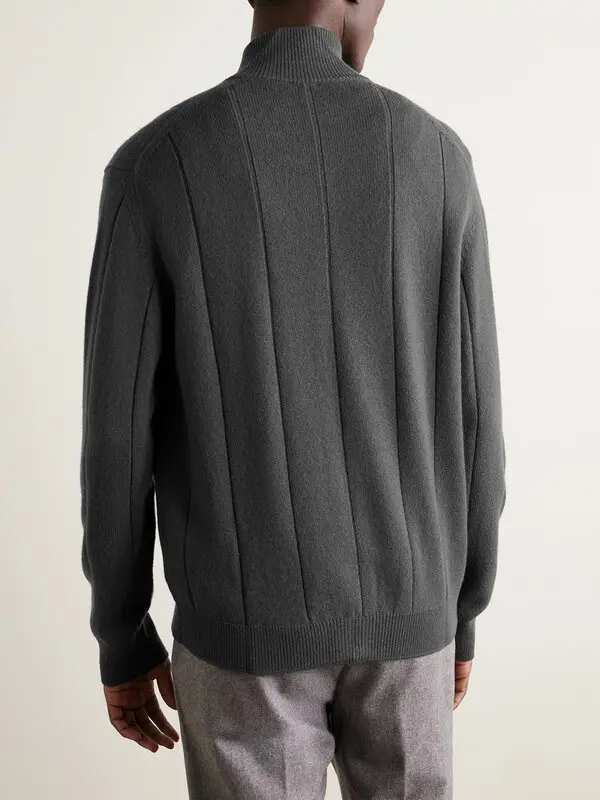 Eleventy Ribbed Wool Zip-up Cardigan - Gray
