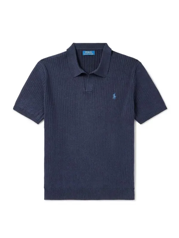 Ralph Lauren Logo-embroidered Ribbed Cotton Polo Shirt - Blue