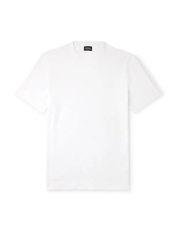 Zegna Slim-fit Logo-embroidered Cotton-jersey T-shirt - White