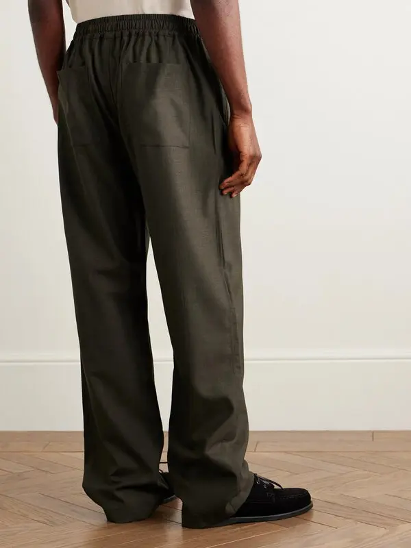 SAMAN AMEL Straight-leg Wool Drawstring Trousers - Brown