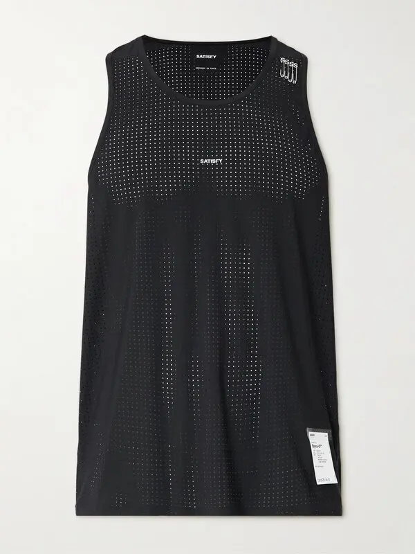 Satisfy Embellished Logo-appliquéd Space-o™ Mesh Tank Top - Black