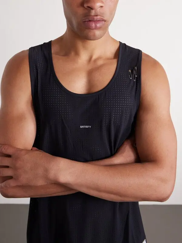 Satisfy Embellished Logo-appliquéd Space-o™ Mesh Tank Top