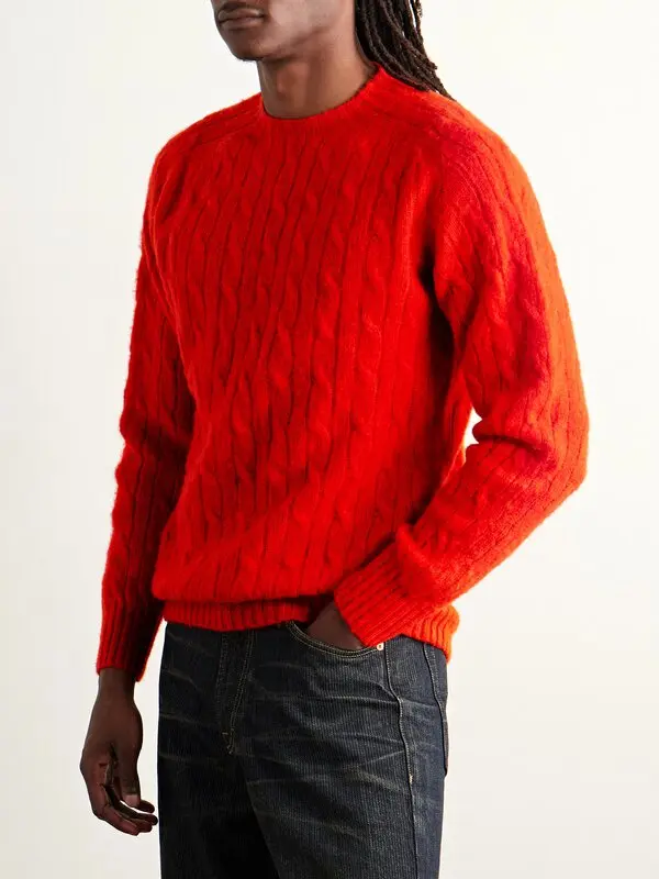 Drake'S Cable-Knit Shetland Wool Sweater - Red | Editorialist