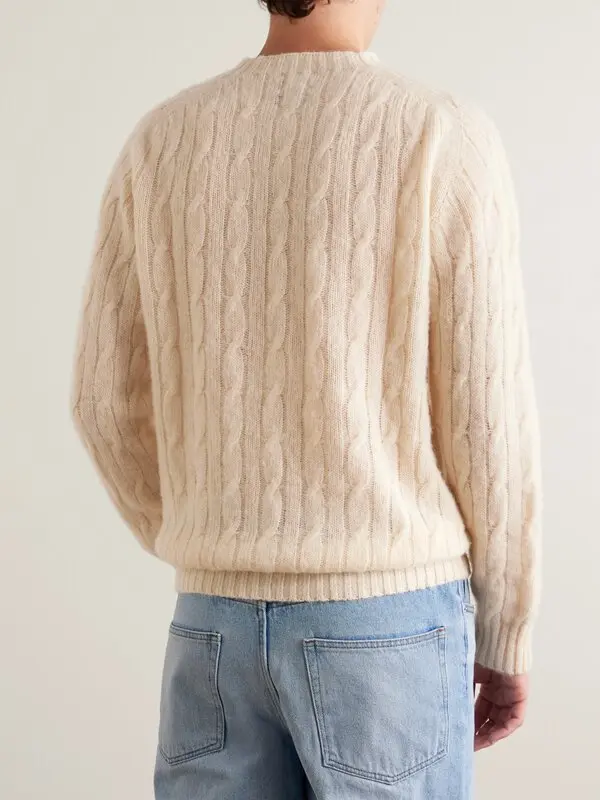 DRAKE'S Cable-knit Brushed-wool Sweater - Neutrals