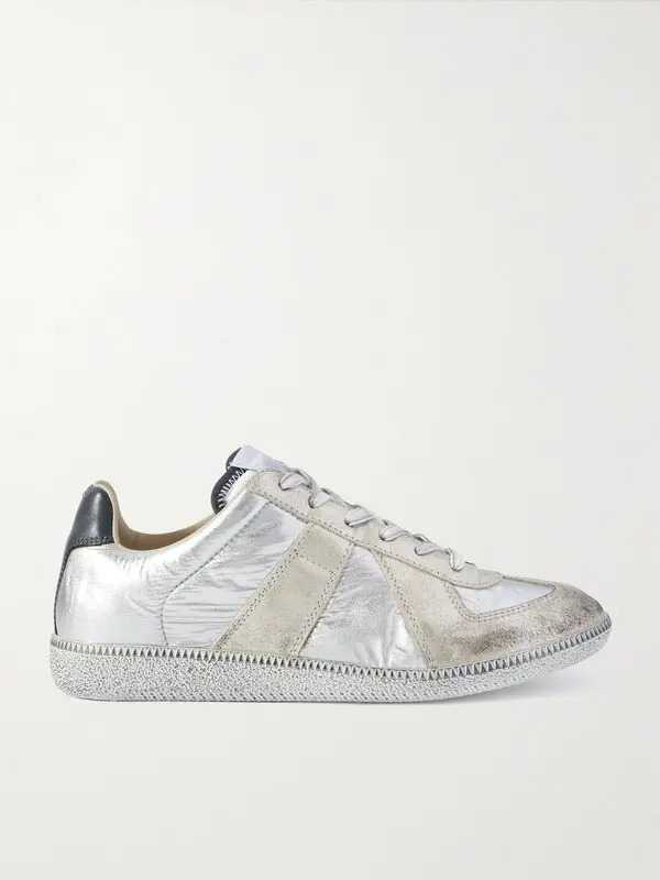 MAISON MARGIELA Replica Leather-trimmed Sneakers - Silver