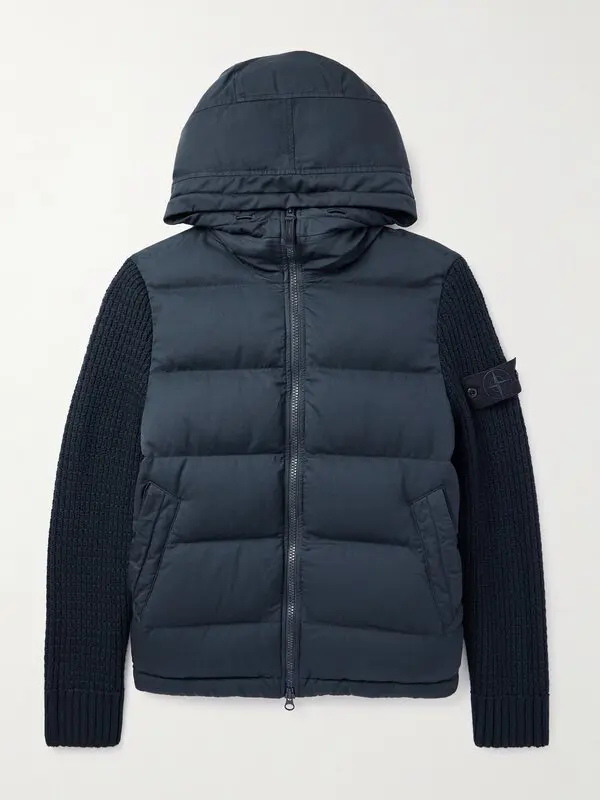 Stone Island Quilted Virgin Wool-twill Hooded Down Jacket - Blue