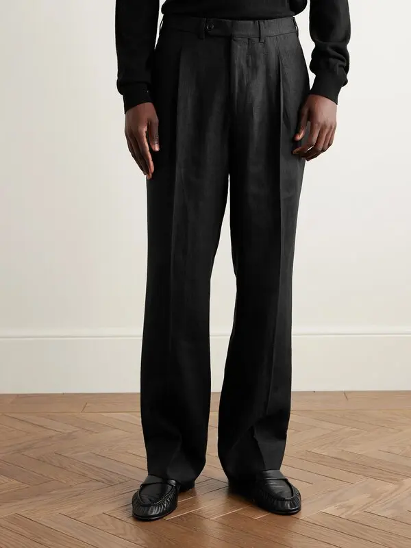 SAMAN AMEL Straight-leg Pleated Linen Trousers