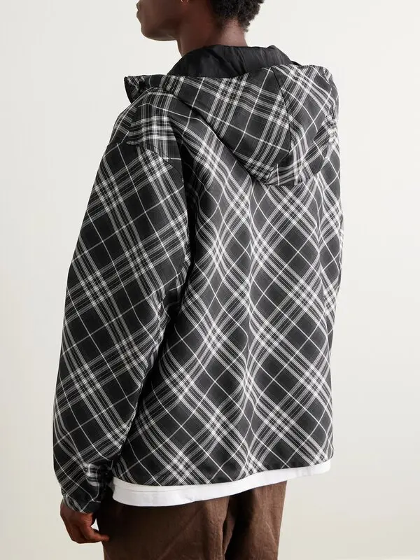 Burberry Reversible Checked Twill And Shell Hooded Jacket - Black