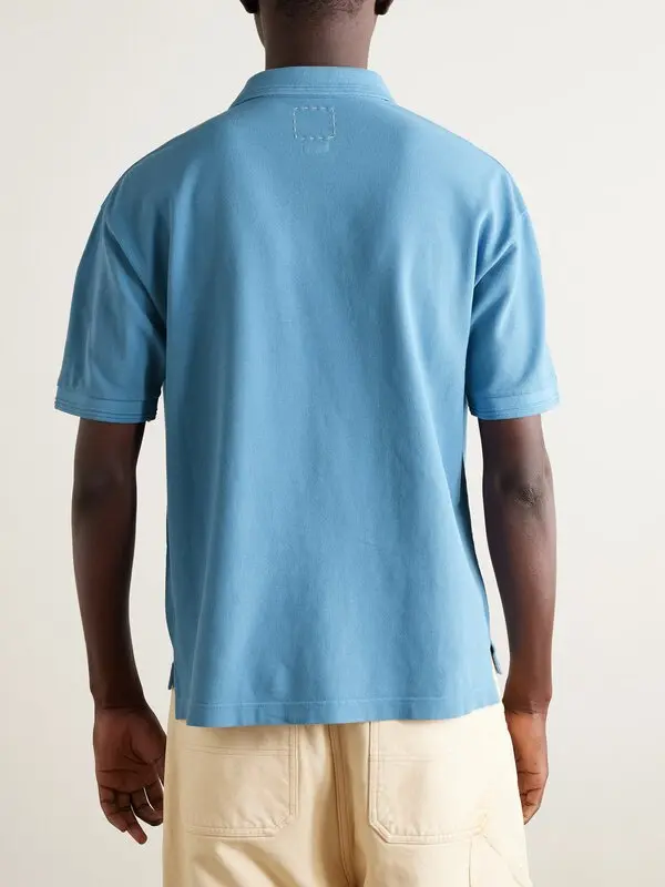 Visvim Jumbo Weller Garment-dyed Cotton-piqué Polo Shirt - Blue