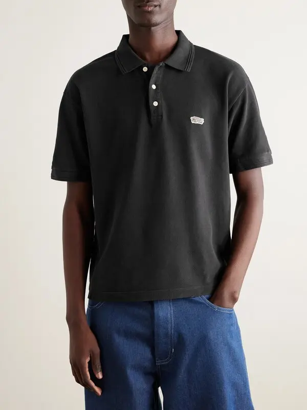 Visvim Jumbo Weller Garment-dyed Cotton-piqué Polo Shirt - Black
