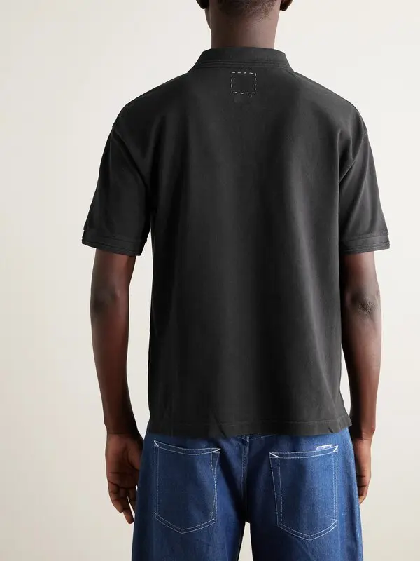 Visvim Jumbo Weller Garment-dyed Cotton-piqué Polo Shirt - Black