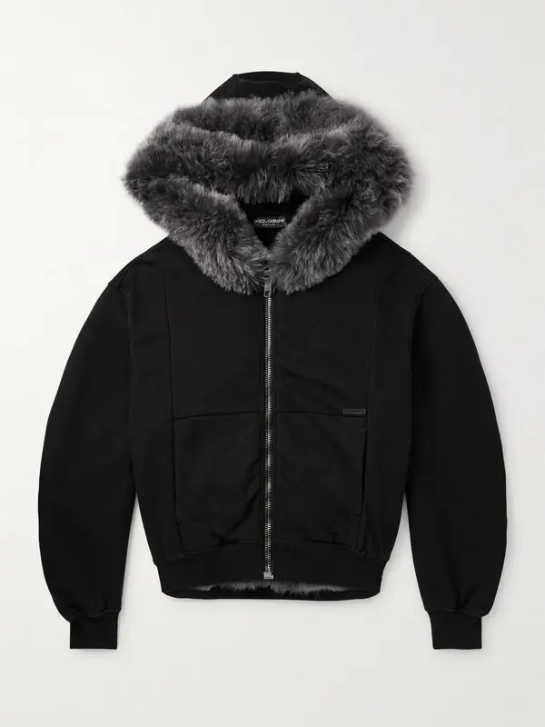 Dolce & Gabbana Shearling-trimmed Cotton-jersey Hooded Jacket