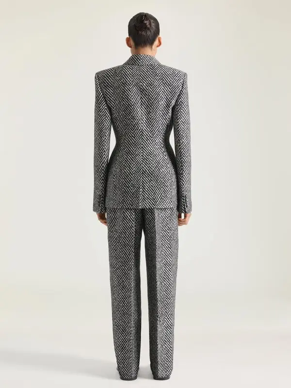 Givenchy Double Pleat Herringbone Mixed Wool Trousers