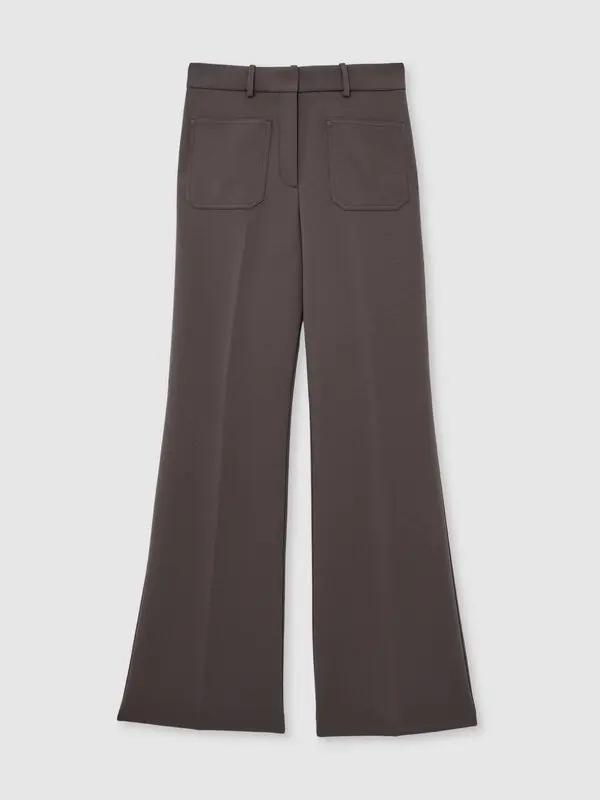 REISS Priya Petite Twill Patch-pocket Flared Trousers - Mauve Neutral