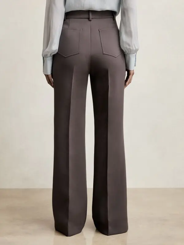 REISS Priya Petite Twill Patch-pocket Flared Trousers - Mauve Neutral