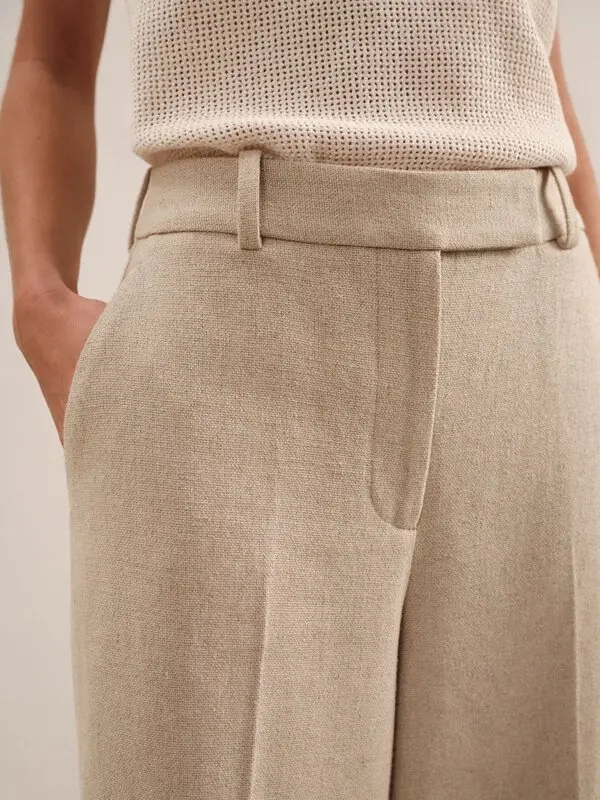 REISS Devon Linen-blend Wide-leg Trousers - Neutral