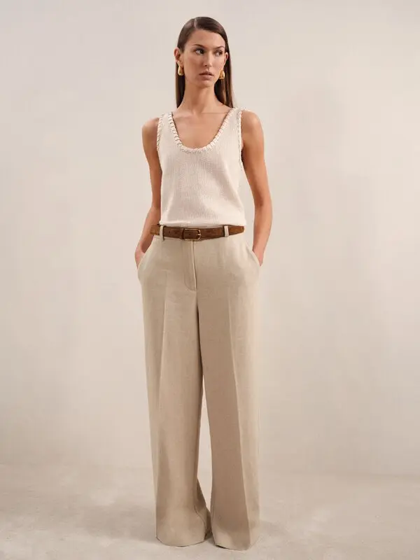 REISS Devon Linen-blend Wide-leg Trousers - Neutral