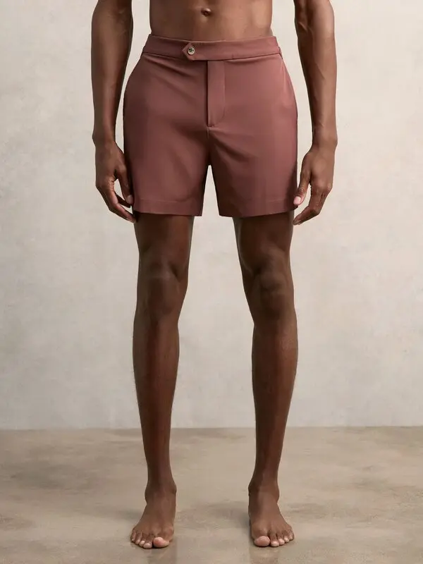 REISS Side-adjuster Swim Shorts - Terracotta Brown