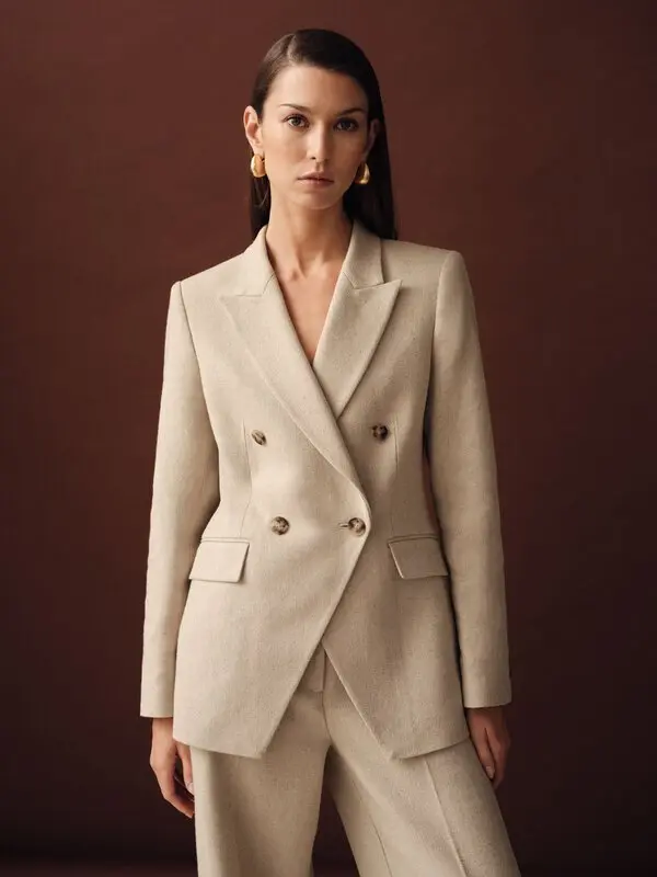 REISS Linen-blend Double-breasted Suit Jacket