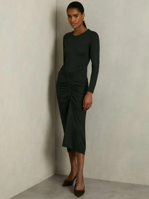 REISS Ginny Ruched Jersey Midi Dress