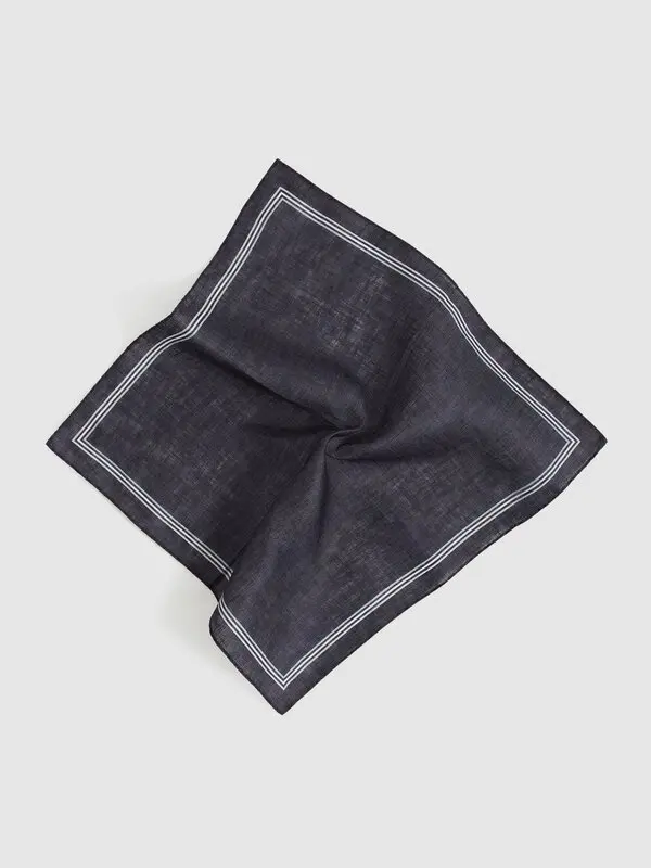 REISS Fiorello Linen Pocket Square - Navy