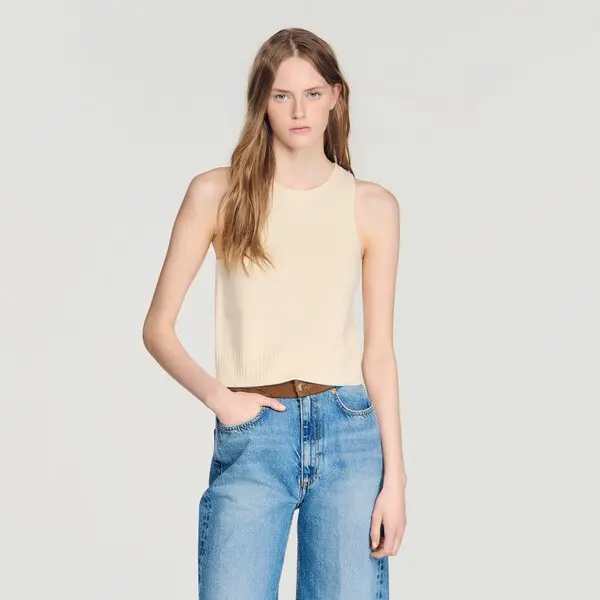 Sandro Wool Fine Knit Sleeveless Vest
