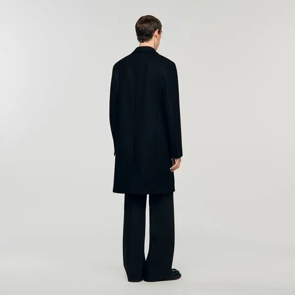 Sandro Wool Broadcloth Coat With Lapel Collar - Black