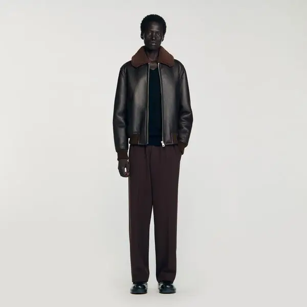 Sandro Reversed Leather Jacket - Chocolate