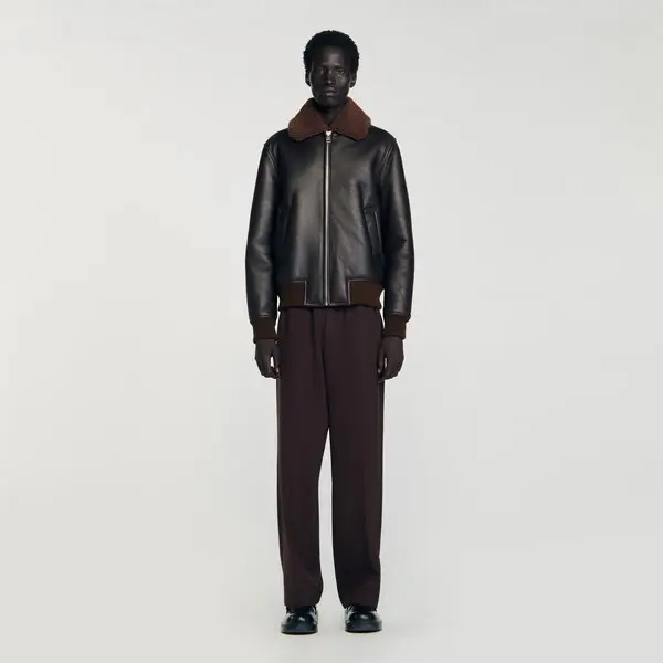 Sandro Reversed Leather Jacket - Chocolate