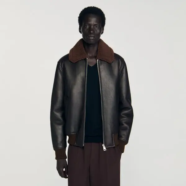 Sandro Reversed Leather Jacket - Chocolate