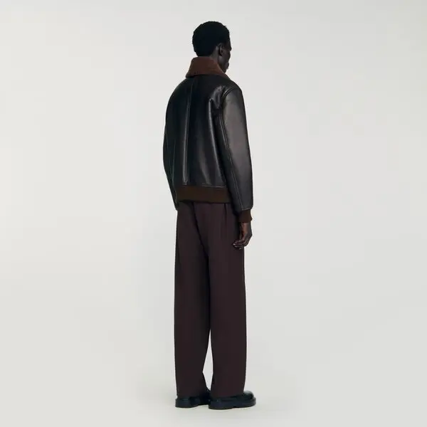 Sandro Reversed Leather Jacket - Chocolate