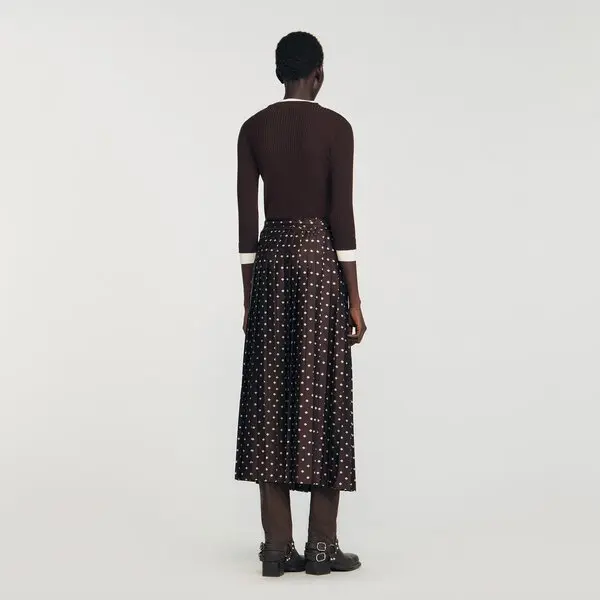 Sandro Scarf Print Pleated Midi Skirt - Brown / White