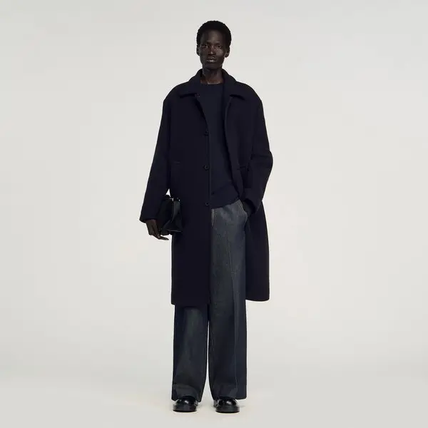 Sandro Virgin Wool And Cashmere Coat - Navy Blue