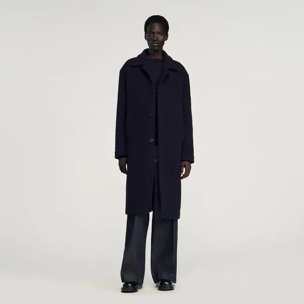 Sandro Virgin Wool And Cashmere Coat - Navy Blue