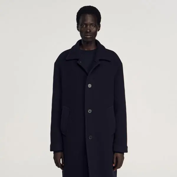 Sandro Virgin Wool And Cashmere Coat - Navy Blue