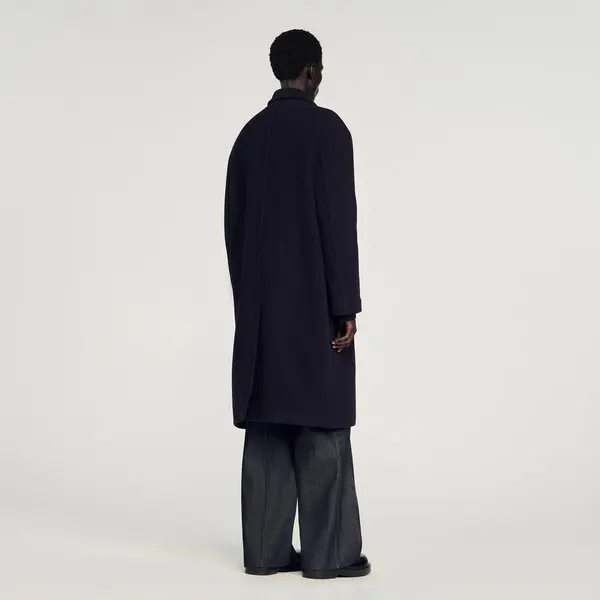 Sandro Virgin Wool And Cashmere Coat - Navy Blue