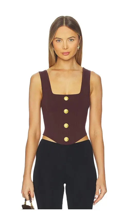 L'Agence Saga Square Neck Knit Corset With Gold-tone Button Accents - Chocolate