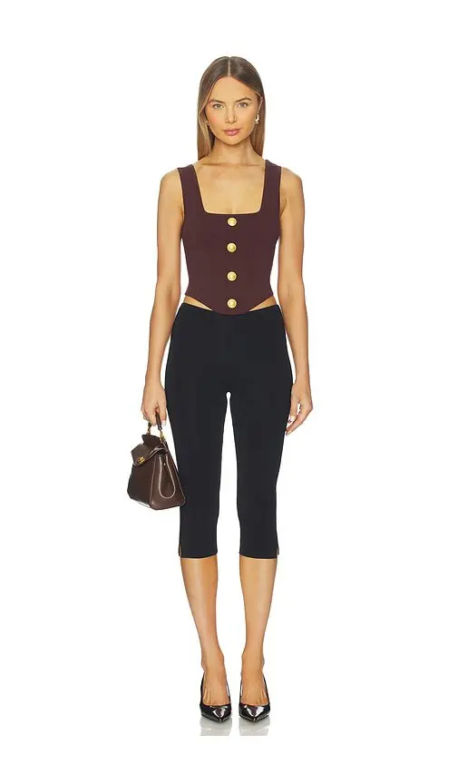 L'Agence Saga Square Neck Knit Corset With Gold-tone Button Accents - Chocolate
