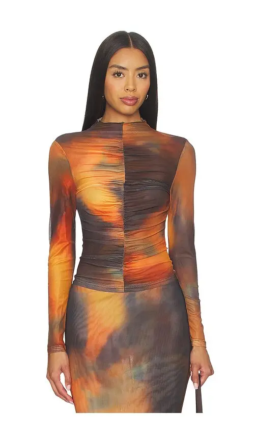BY.DYLN Ruched Sheer Mesh Top