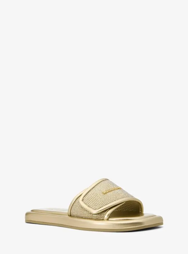 Michael Kors Suki Embellished Metallic Slide Sandal - Gold