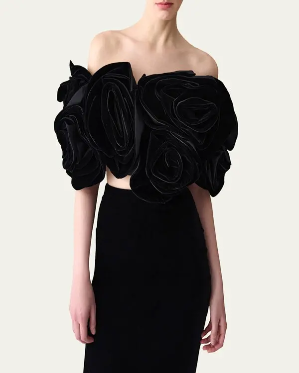 Carolina Herrera Draped Flower Appliqué Off-the-shoulder Crop Top