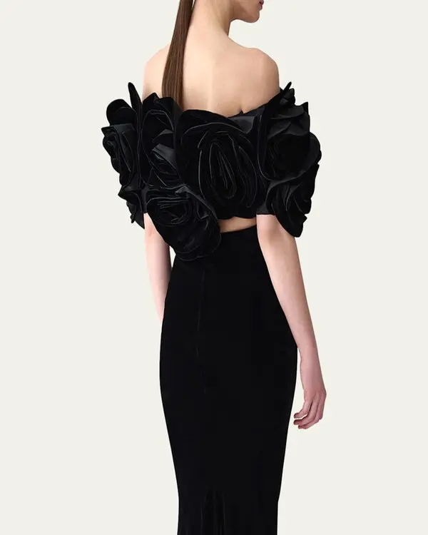 Carolina Herrera Draped Flower Appliqué Off-the-shoulder Crop Top