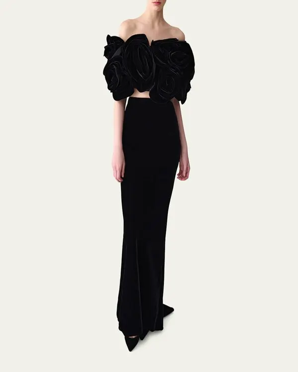 Carolina Herrera Draped Flower Appliqué Off-the-shoulder Crop Top