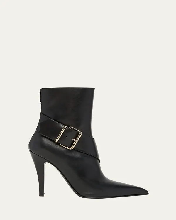 Alexander McQueen Heron Buckle Leather Ankle Booties