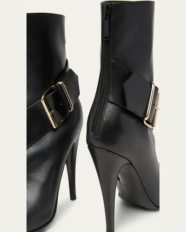 Alexander McQueen Heron Buckle Leather Ankle Booties